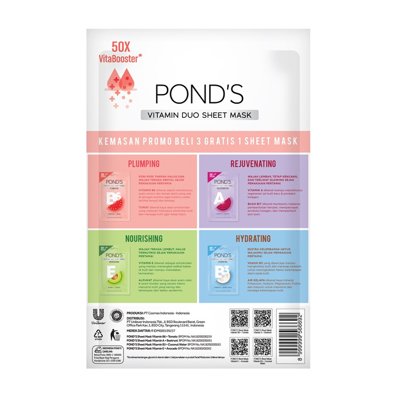 Jual Ponds Vitamin Duo Sheet Mask Bundle Pack (Beli 3 Gratis 1) - HBHoz