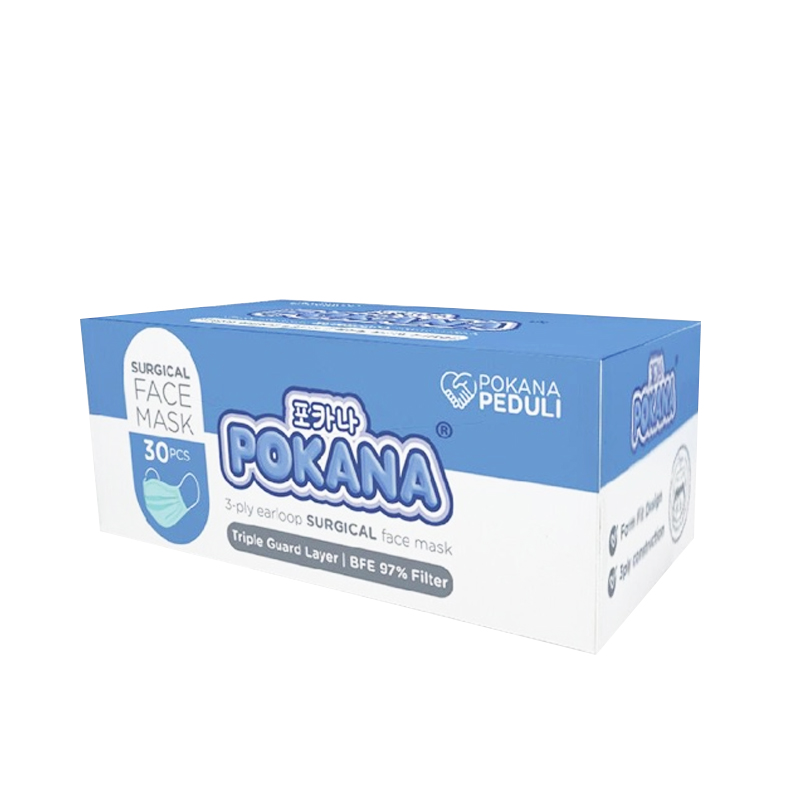 Jual Pokana 3 Ply Surgical Face Mask Earloop 30s - HBHoz