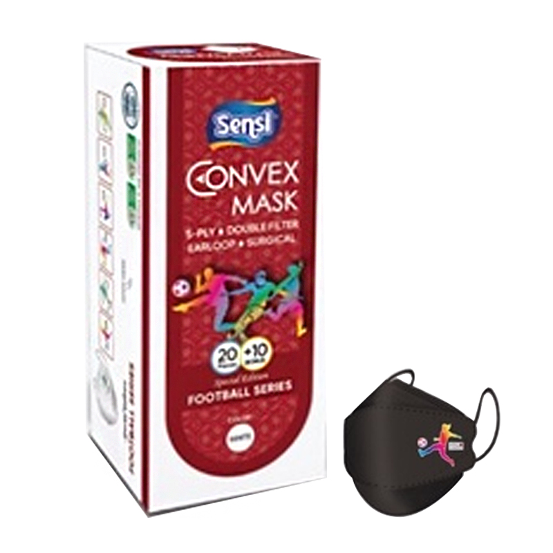 Jual Sensi Convex Mask 4-Ply Earloop Soccer Edition Black 20+10s - HBHoz